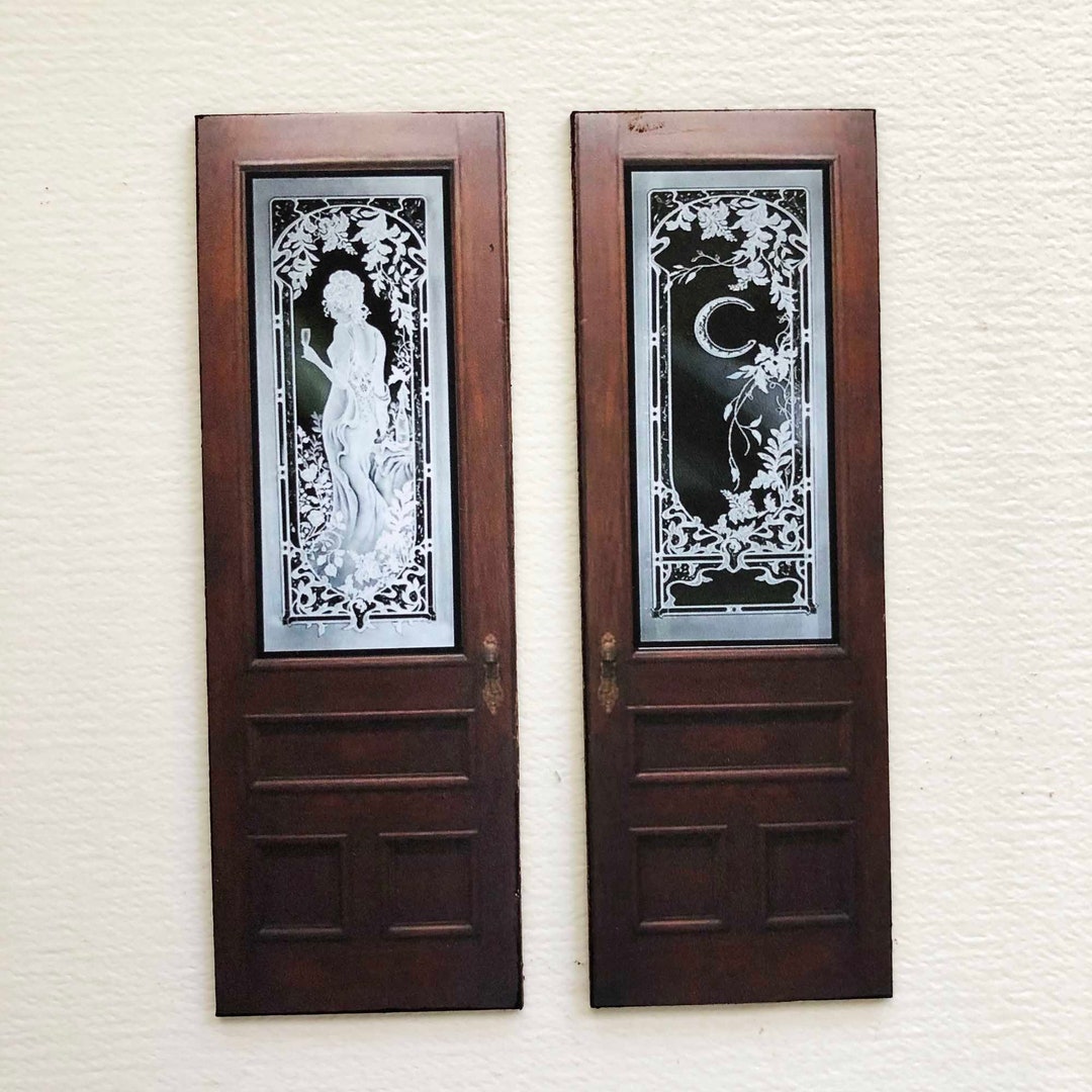 Miniature Faux PAPER Prop Chestnut Victorian Doors With Art Nouveau ...