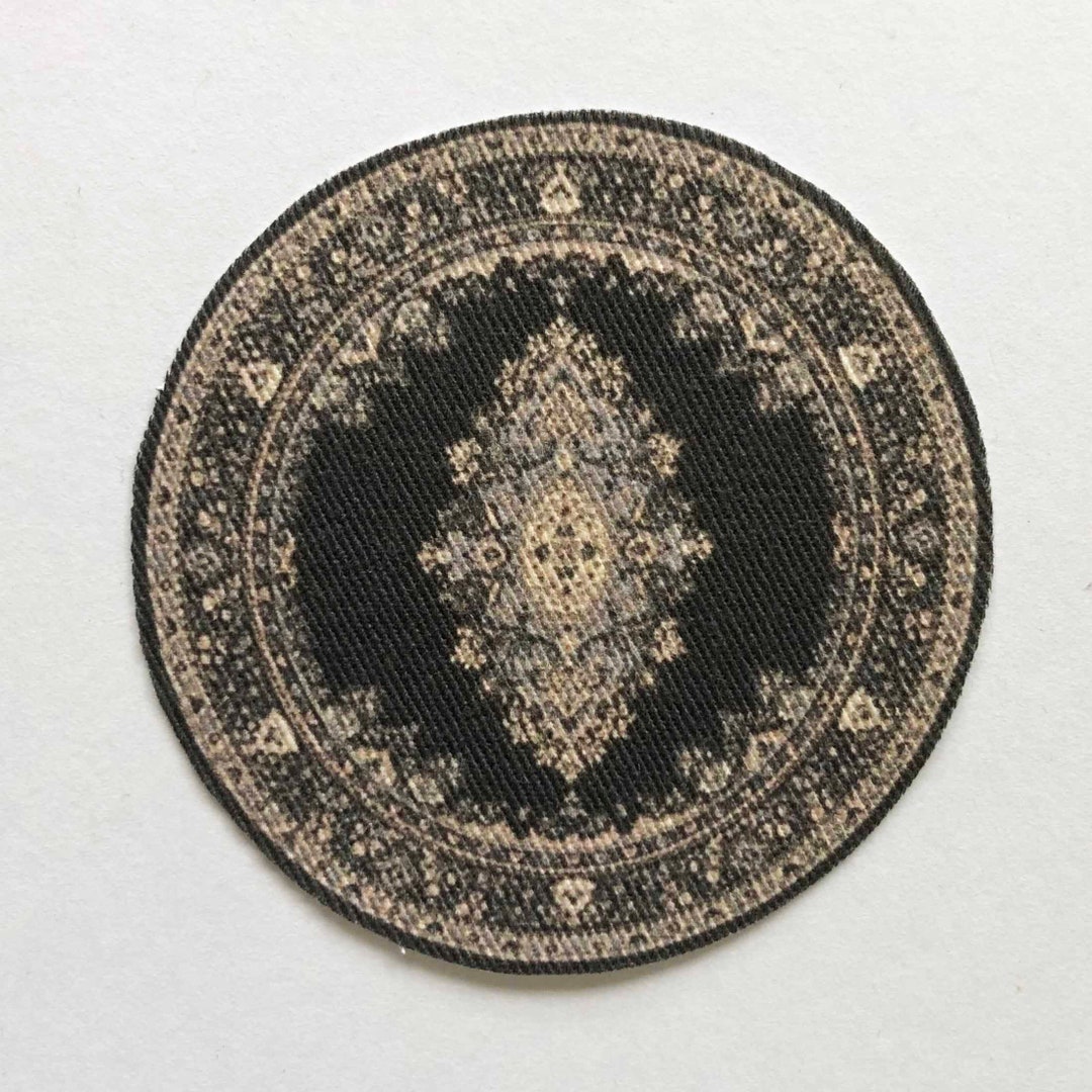Round Dollhouse Miniature Rug in Black and Beige - Etsy