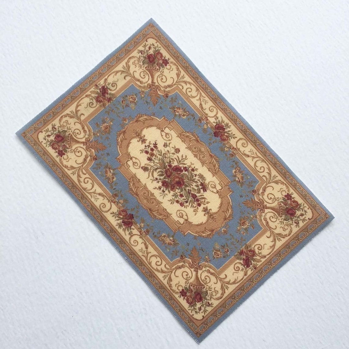 Dollhouse Miniature Rug Blue and Yellow Aubusson in Several Sizes - Etsy