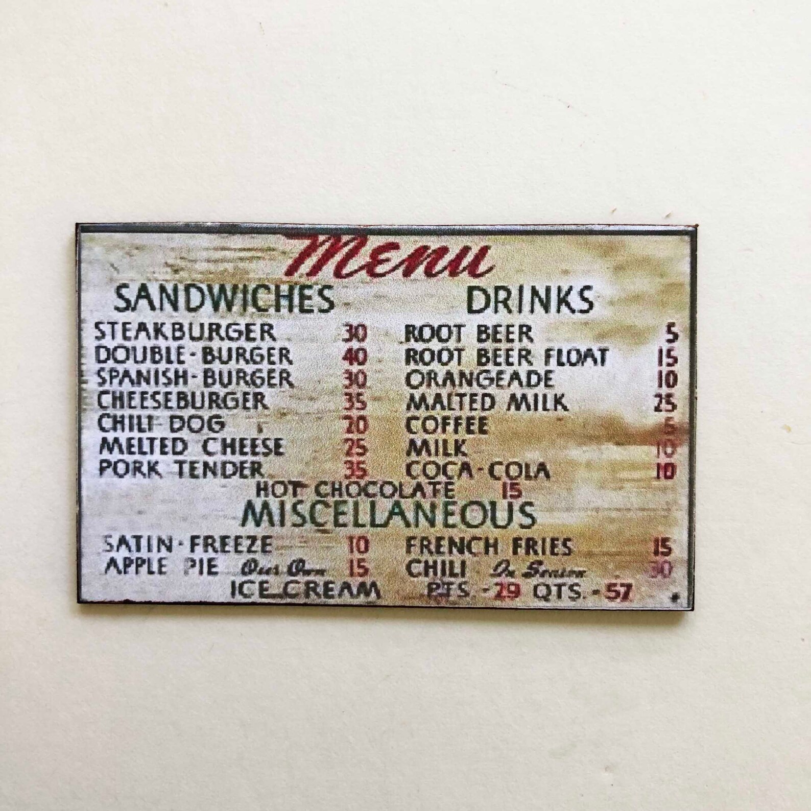 Miniature Scale Vintage Retro Look Restaurant Menu Signs - Etsy