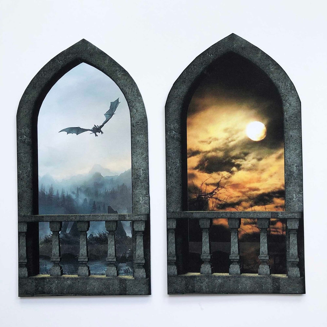 Miniature Gothic Stone Balcony PAPER Prop With View of Dragon or Moon ...