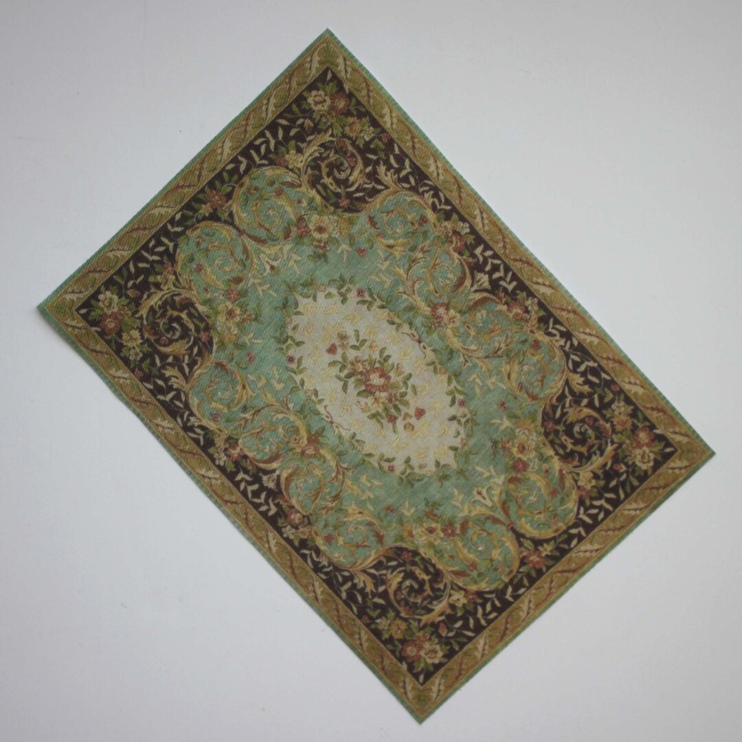 Miniature Dollhouse Rug Green and Brown With Flowers Aubusson 1:12 ...