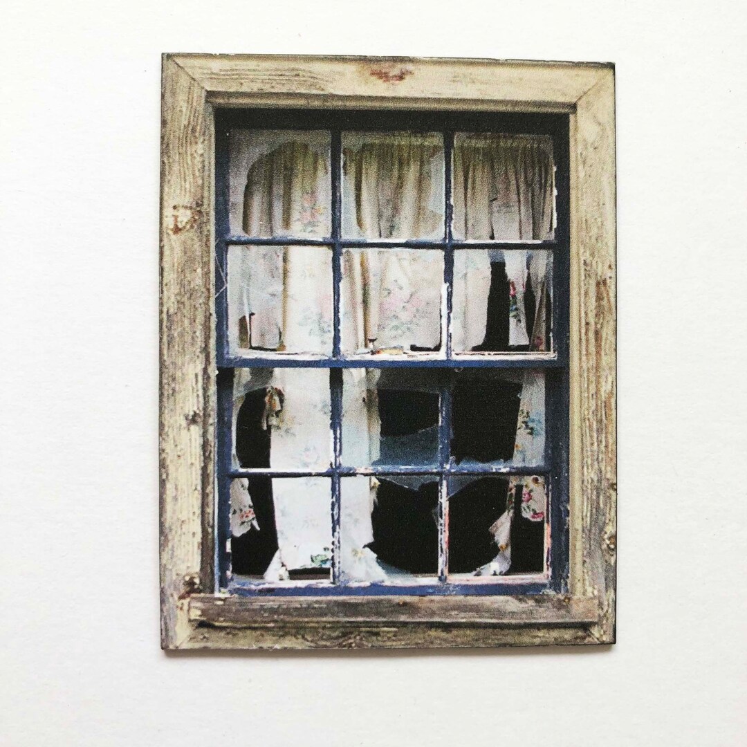 Miniature Exterior Window Looking in on Shredded Curtain a PAPER Prop ...
