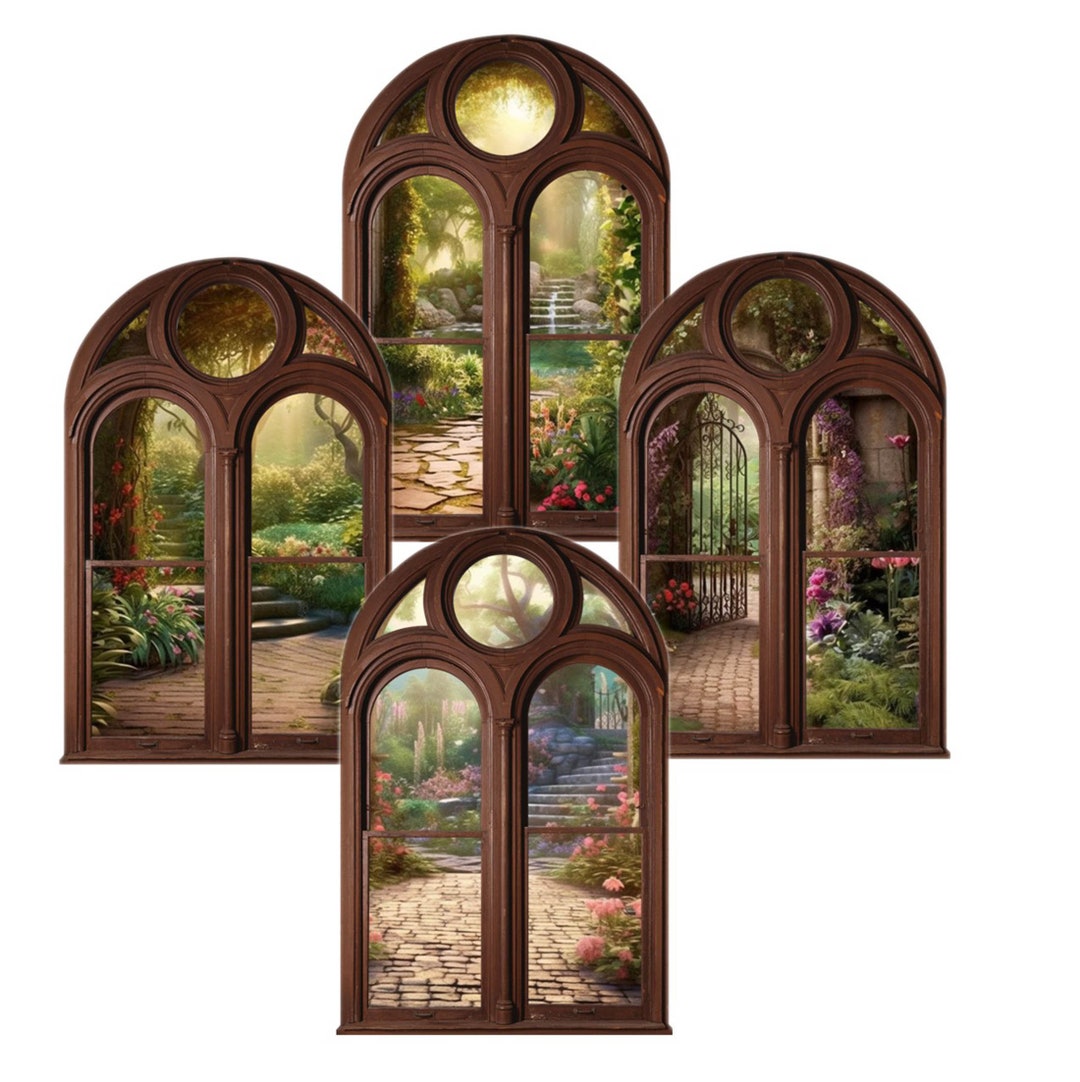 Faux Miniature Arched PAPER Window With Choice of Garden View and Size ...