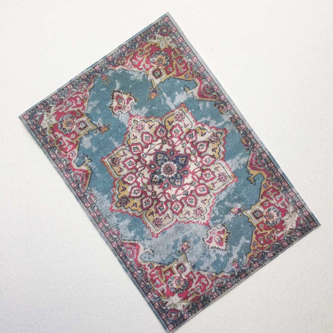 Miniature Turquoise Red and Gold Oriental Rug in Several Sizes in ...