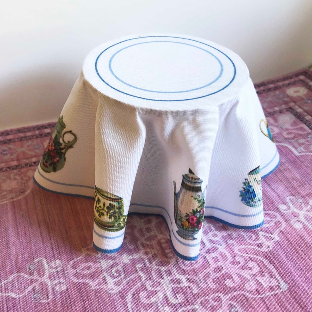 Miniature Skirted Round Table With Teapots and Teacups 1/24 and 1/12 ...