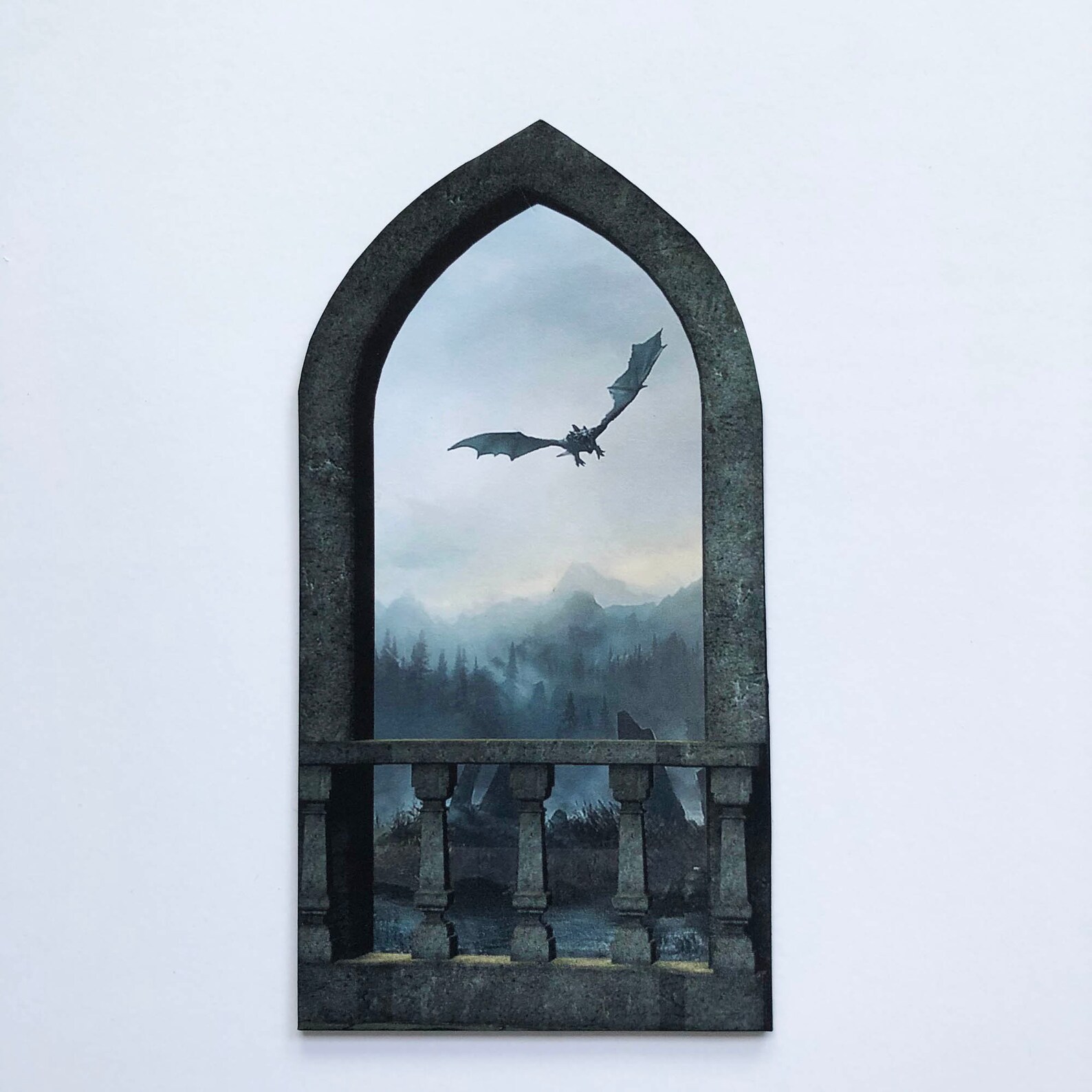 Miniature Gothic Stone Balcony PAPER Prop With View of Dragon or Moon ...