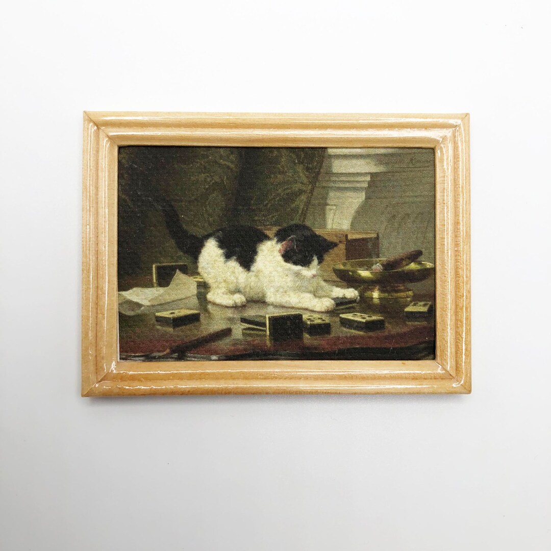Black and White Cat With Dominoes Miniature Framed Print - Etsy