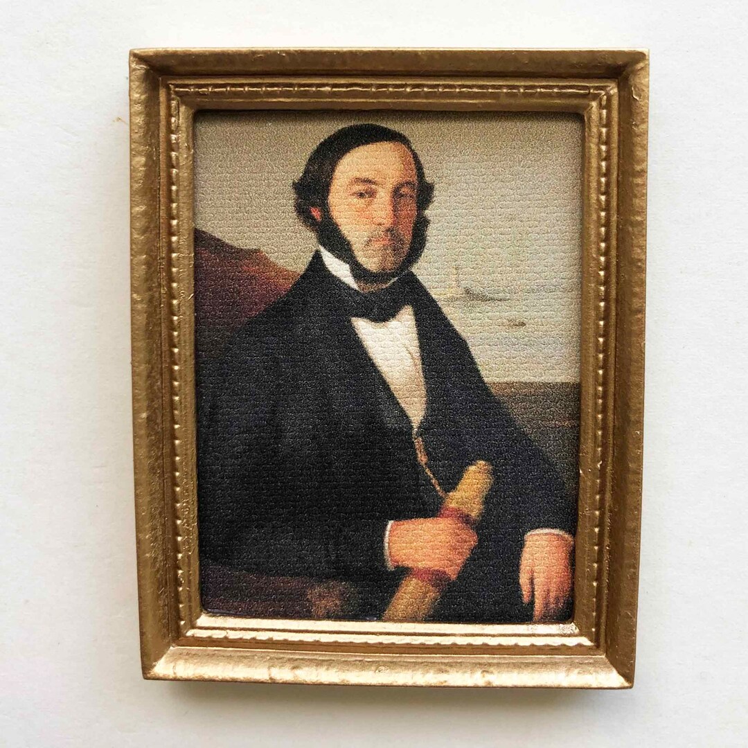 Miniature Resin Gold Framed Canvas Print of Vintage Sea Captain With ...