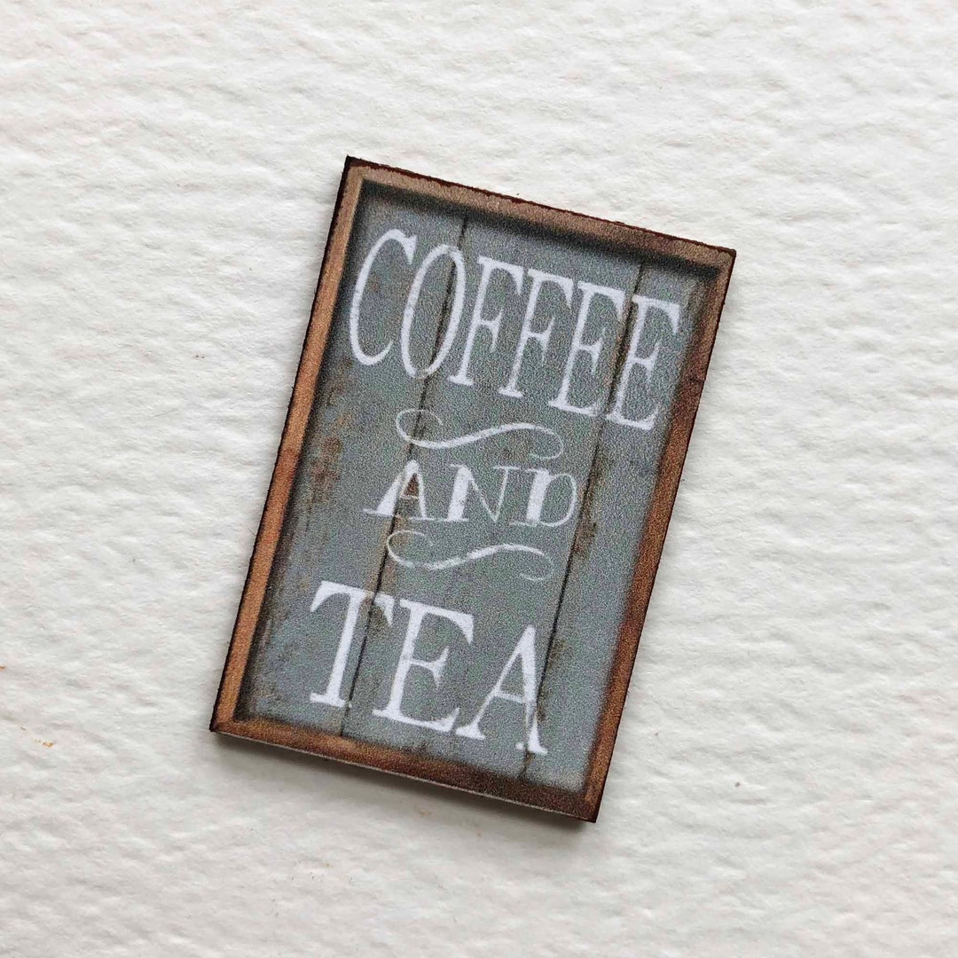 Dollhouse Paper Miniature Rustic Shop Sign Coffee and Tea Painted Wood ...