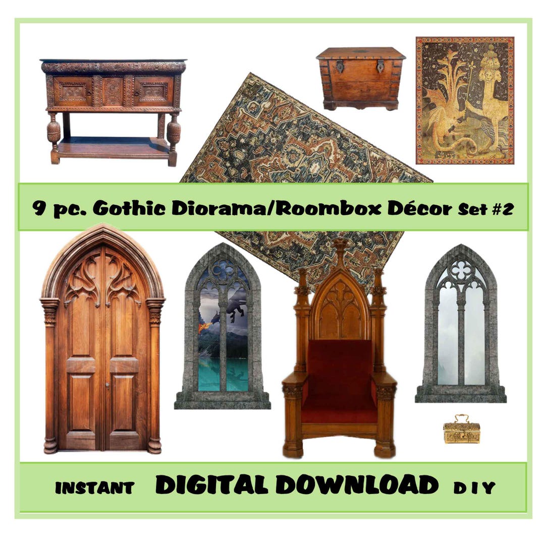 Gothic Castle Decor Set #2 DIY Printable Props 9 Pieces in 1:12 Scale ...