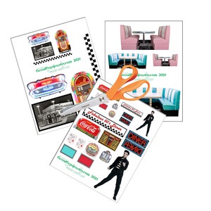 Retro 50s Diner DIGITAL DOWNLOAD Printable 18 Piece Props for DIY in 1/ ...