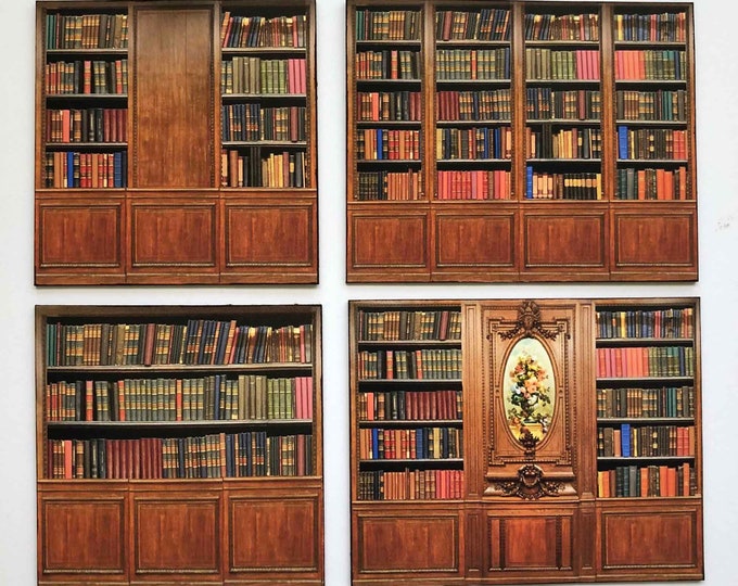 Miniature 1:24 Faux Library Wall of Boiserie and Books in - Etsy