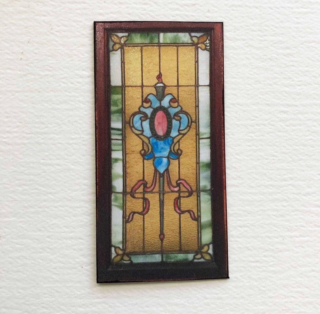 Miniature PAPER Faux Victorian Window Stained Glass in Dark Oak Frame ...