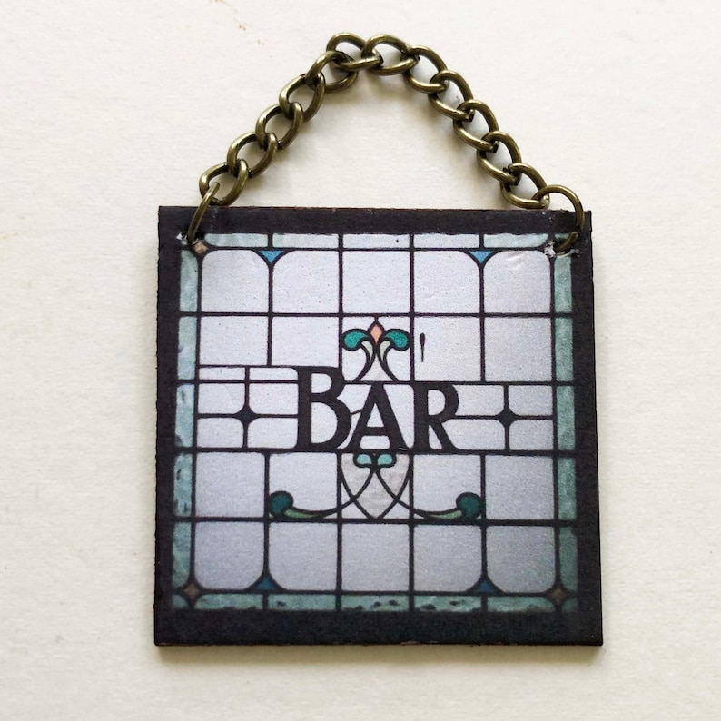 Miniature Paper Faux Stained Glass BAR Sign on Chain - Etsy