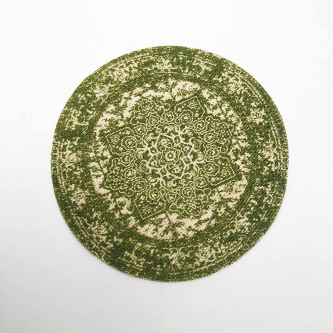 Miniature Round Rug Green and Cream in Several Scale Sizes - Etsy
