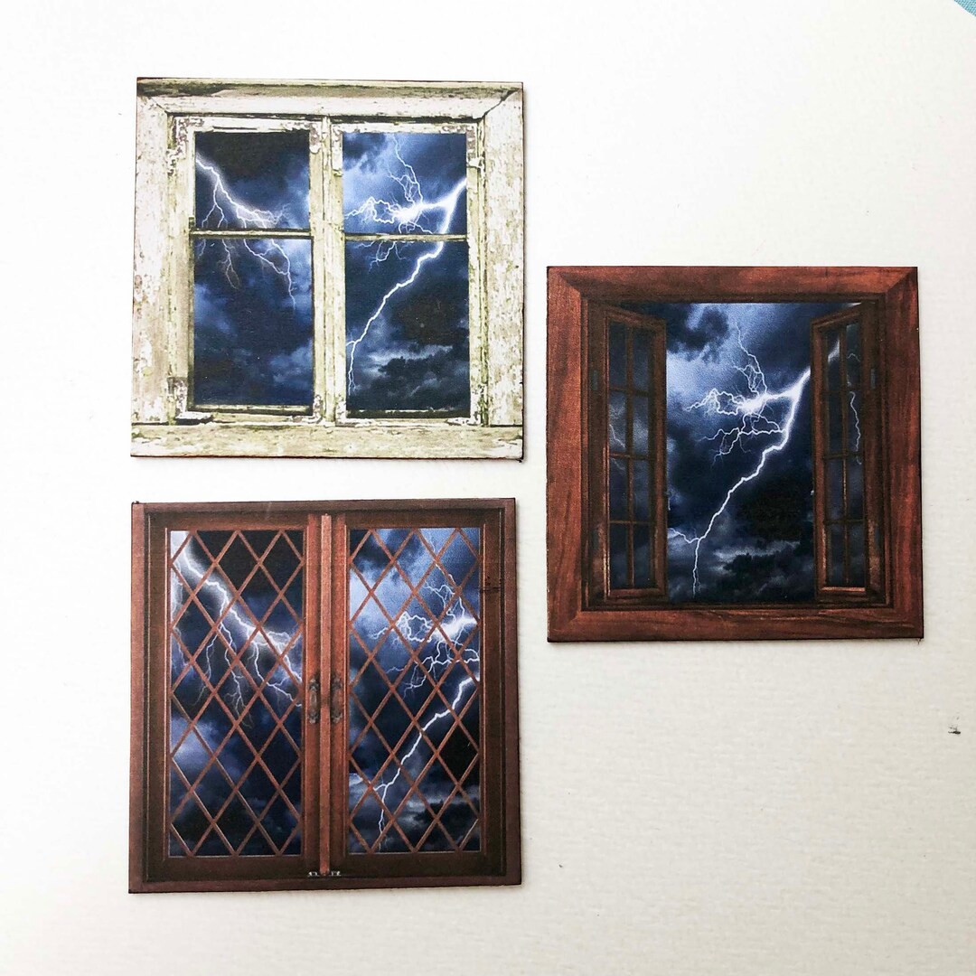 Window View of Lightening in Three Miniature Scale Designs PAPER Props ...
