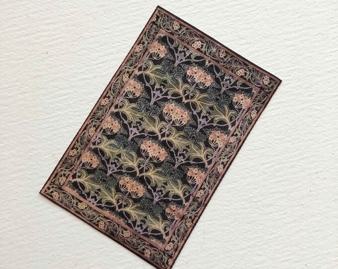 Miniature Arts and Crafts Design Rug in Black Green and Peach - Etsy