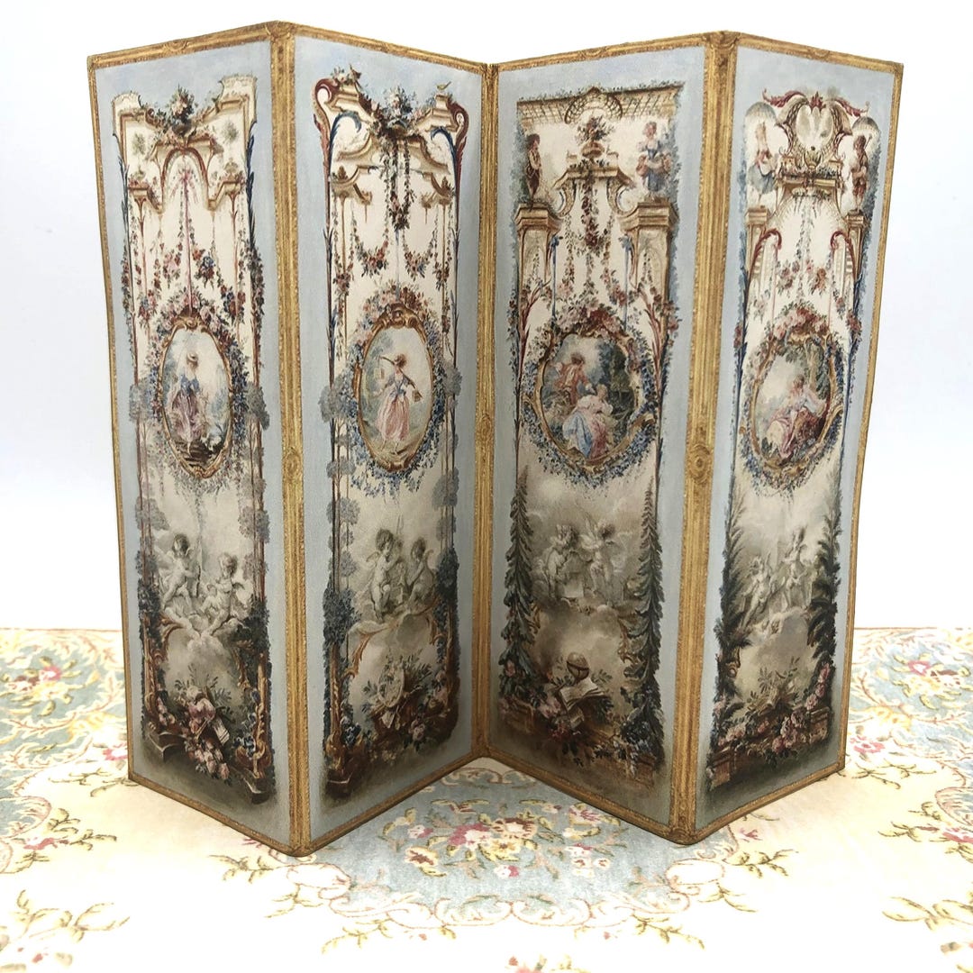 French Rococo Miniature Folding Screen PAPER Room Divider - Etsy