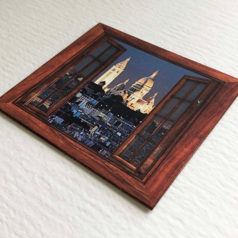 Faux Miniature PAPER Window With View of Paris at Night| Notre Dame ...