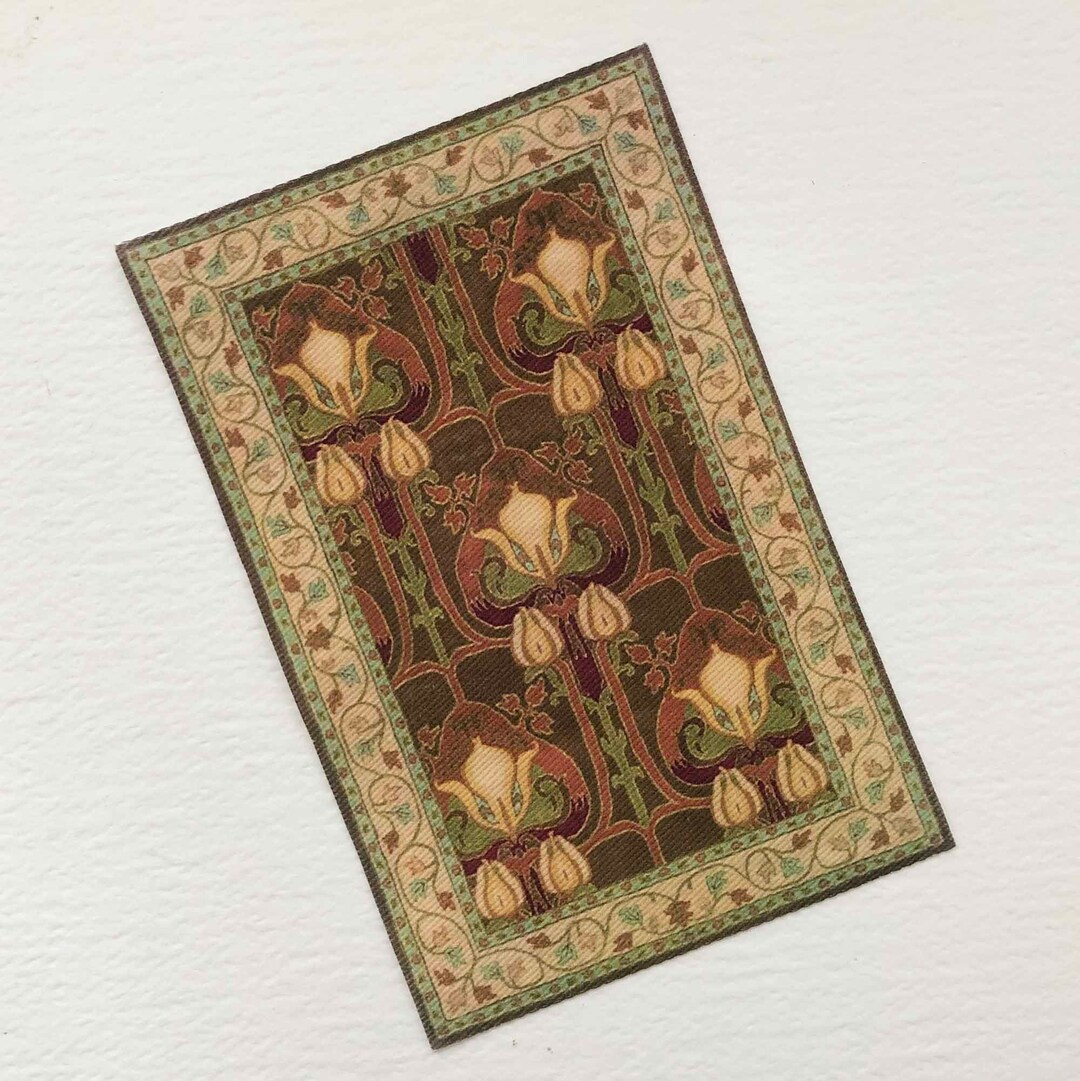 Miniature Rug Rectangular Arts and Crafts Style in Yellow Green and ...
