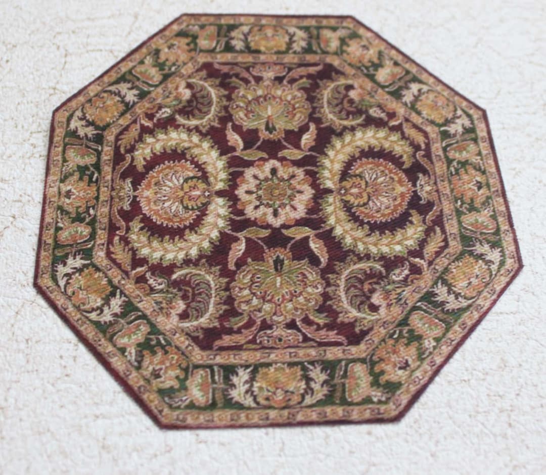Miniature Rug Octagon Burgundy Olive and Gold in Several Sizes From 1/ ...