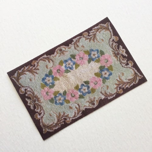 Miniature Rug for Dollhouse in Pale Green and Flowers - Etsy