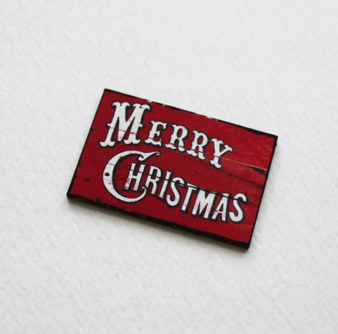 Miniature Merry Christmas Sign, Red and White Dollhouse Holiday Decor ...