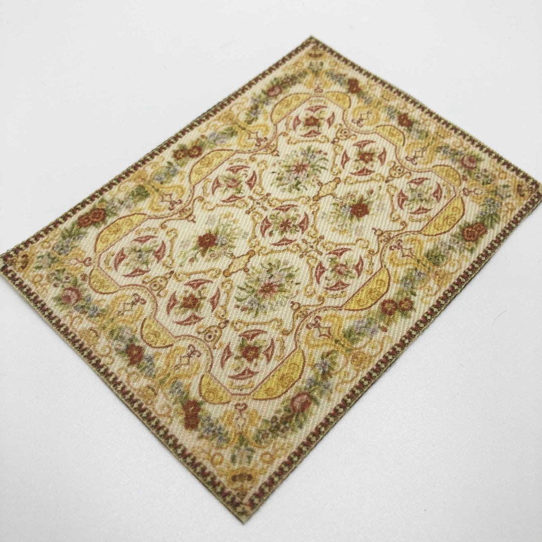 Dollhouse Miniature Aubusson Style Rug in Yellow, Cream, Brown and ...