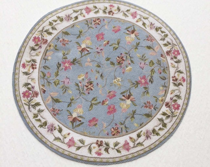 Miniature Blue Floral Round Dollhouse Rug in Sizes for Many Scales - Etsy