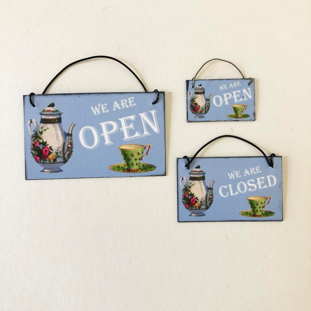 Miniature Reversible Open/closed Sign With Coffee or Teapot and Cup and ...