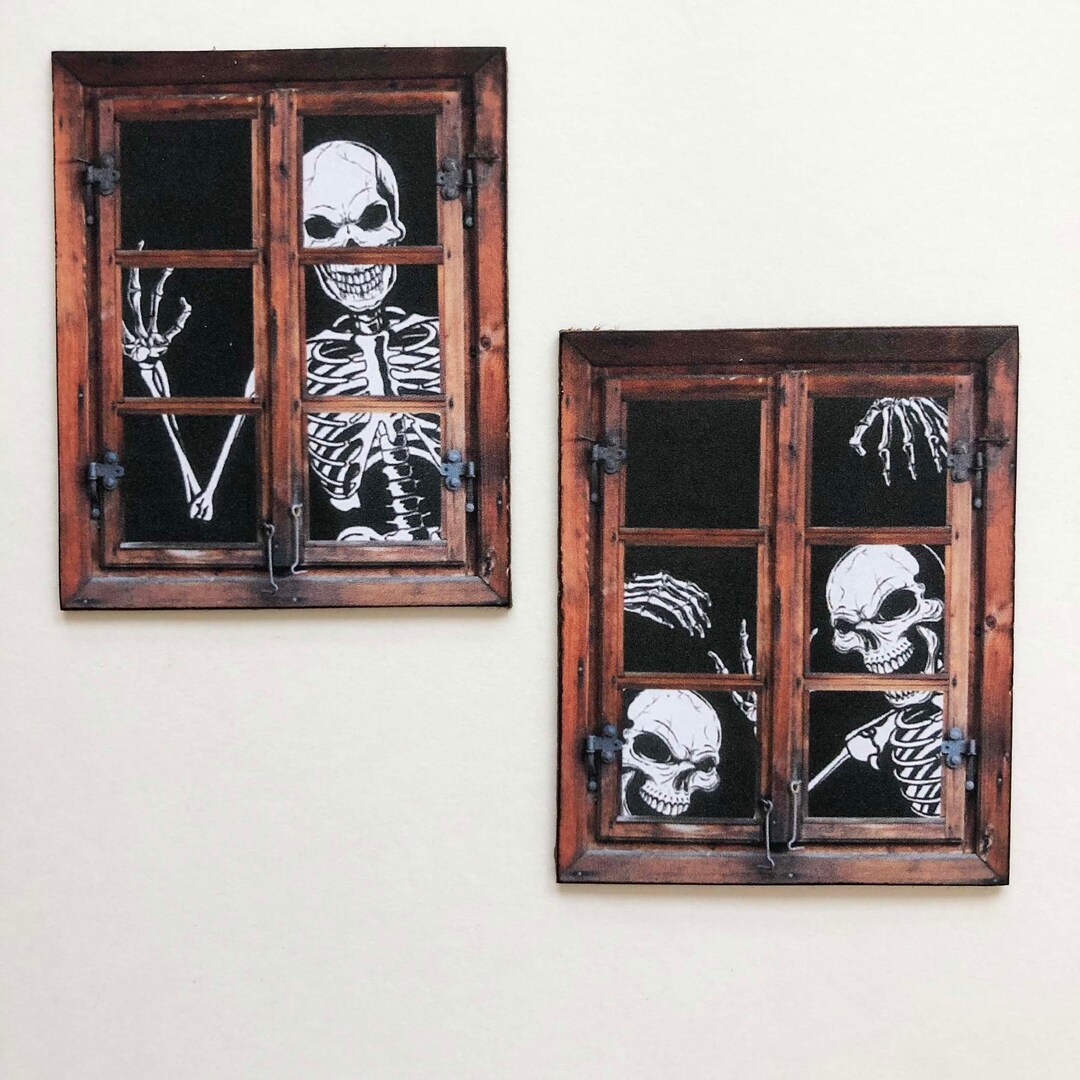 Miniature PAPER Faux Windows With Skeletons Peering In - Etsy