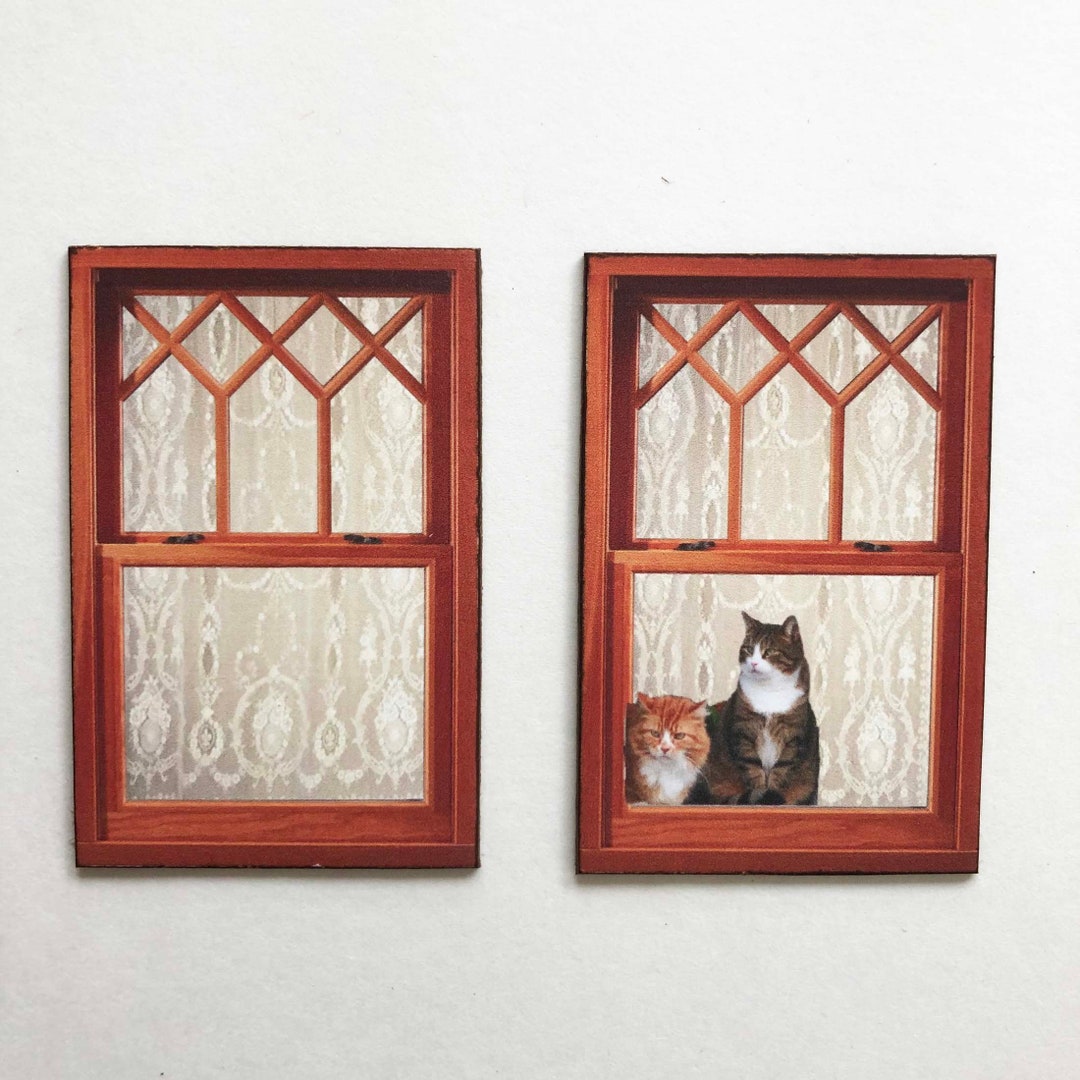Miniature PAPER Windows With Lace Curtains and Cats in Several Scale ...
