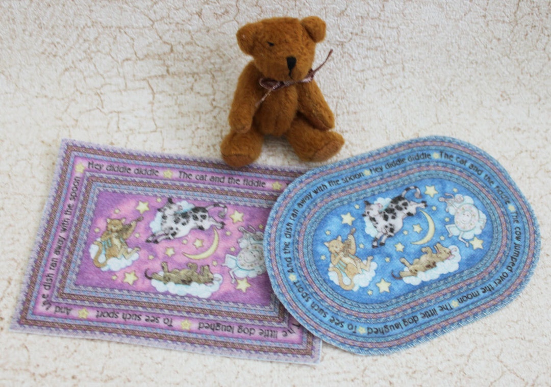 Dollhouse Nursery Rug Miniature Pink Blue or Yellow Nursery Rhyme 1:12 ...