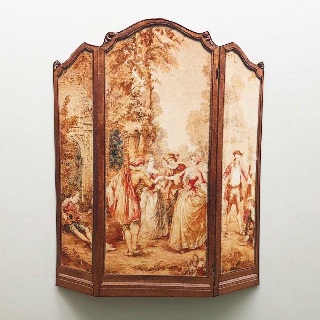 Dollhouse Miniature PAPER Dressing Screen Room Divider French Tapestry ...