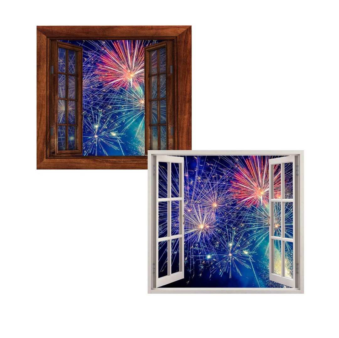 Window View of Fireworks in Sky a PAPER Faux Miniature of Your Choice ...