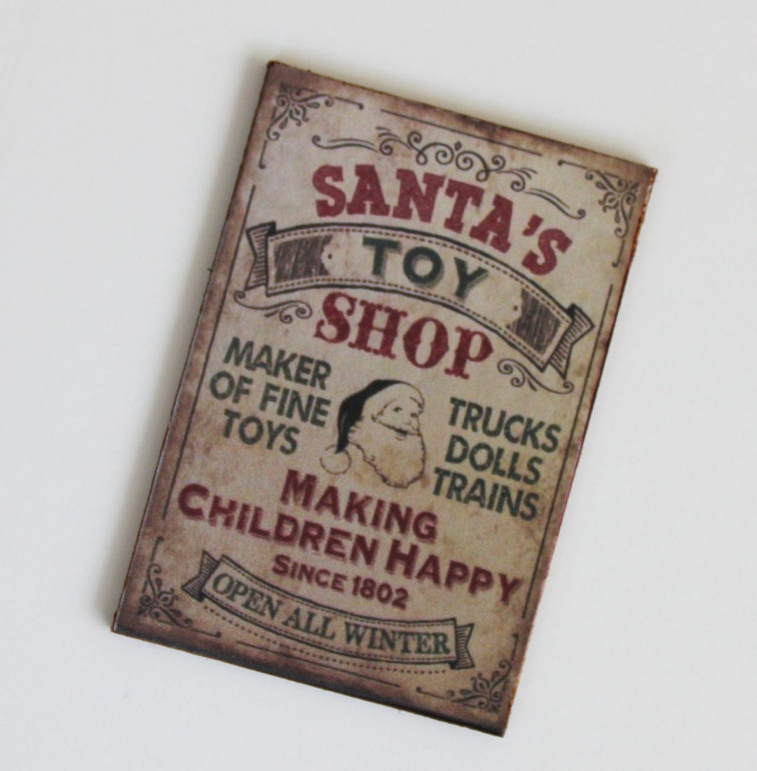 Miniature Vintage Look Santa Toy Shop Sign in 1/24 1 /12 and 1/6 Scale ...