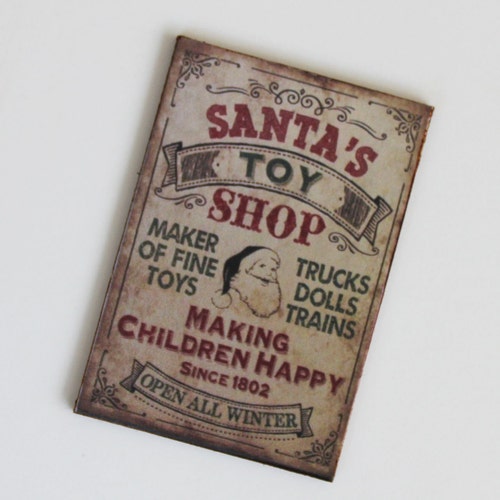 Miniature Vintage Look Santa Toy Shop Sign in 1/24 1 /12 and - Etsy