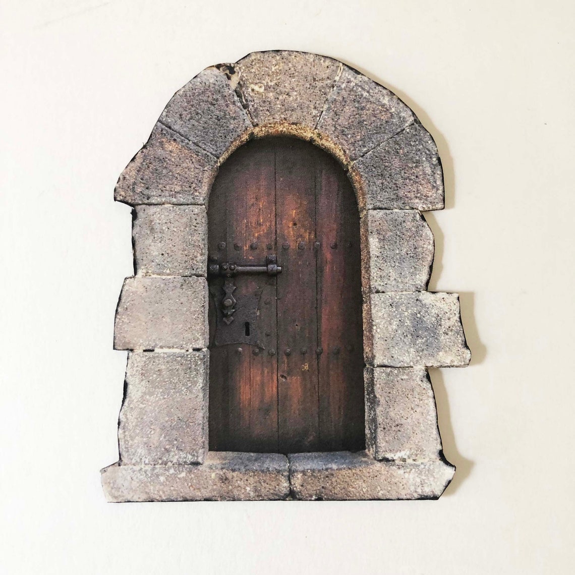 Miniature PAPER Dark Rustic Wood Door With or Without Stone Arch ...