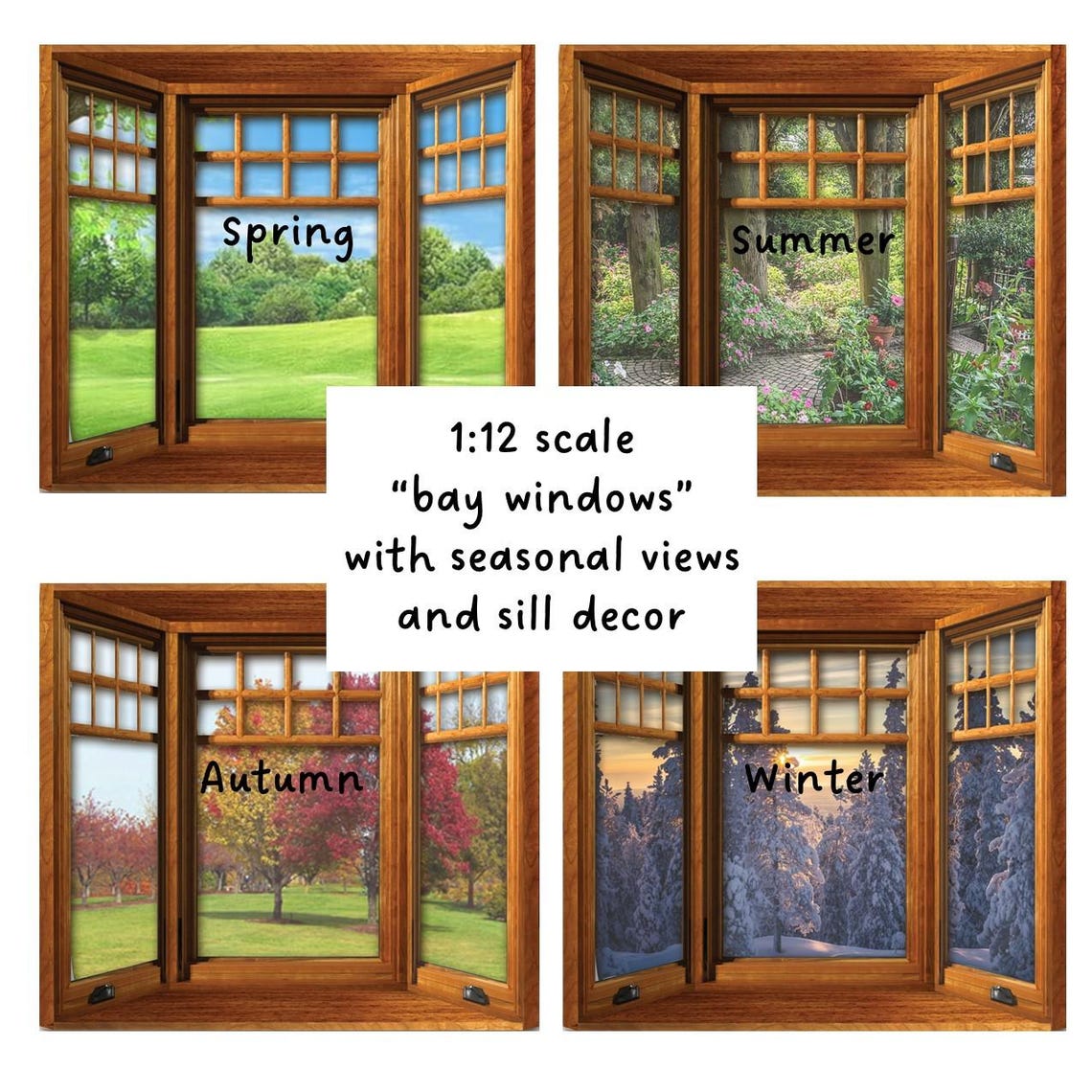 Dollhouse Miniature Bay Window With Seasonal Views and Accessories ...