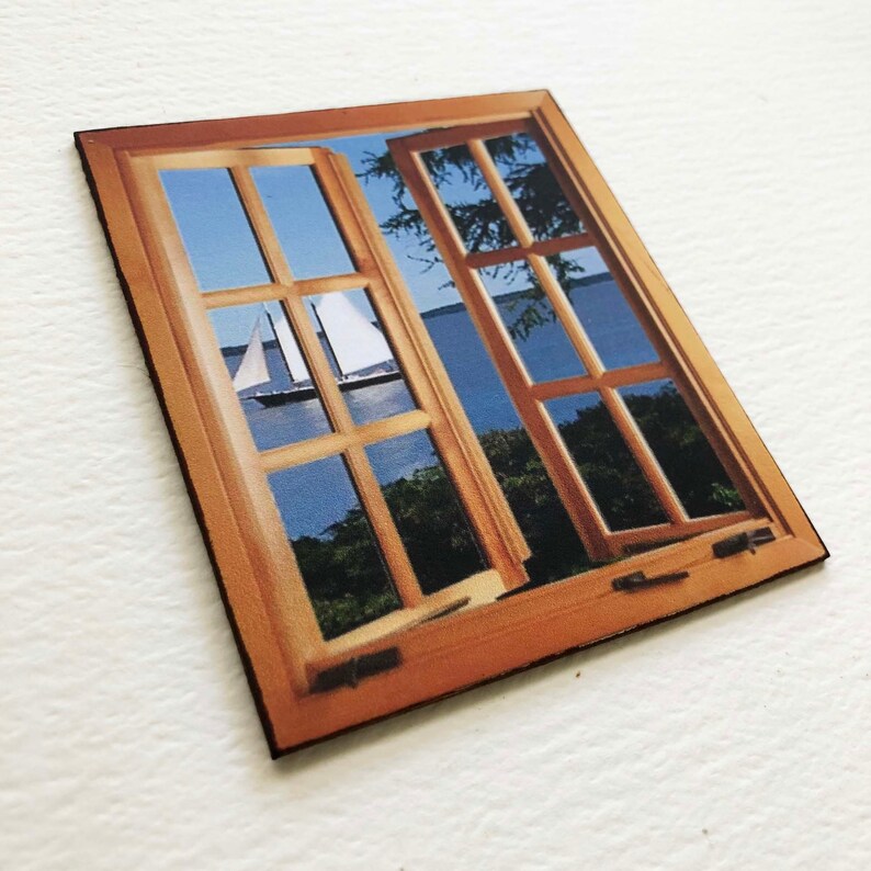 Miniature Paper Window With Sailboat View, Dollhouse Decor (1:12 or 1∶ ...