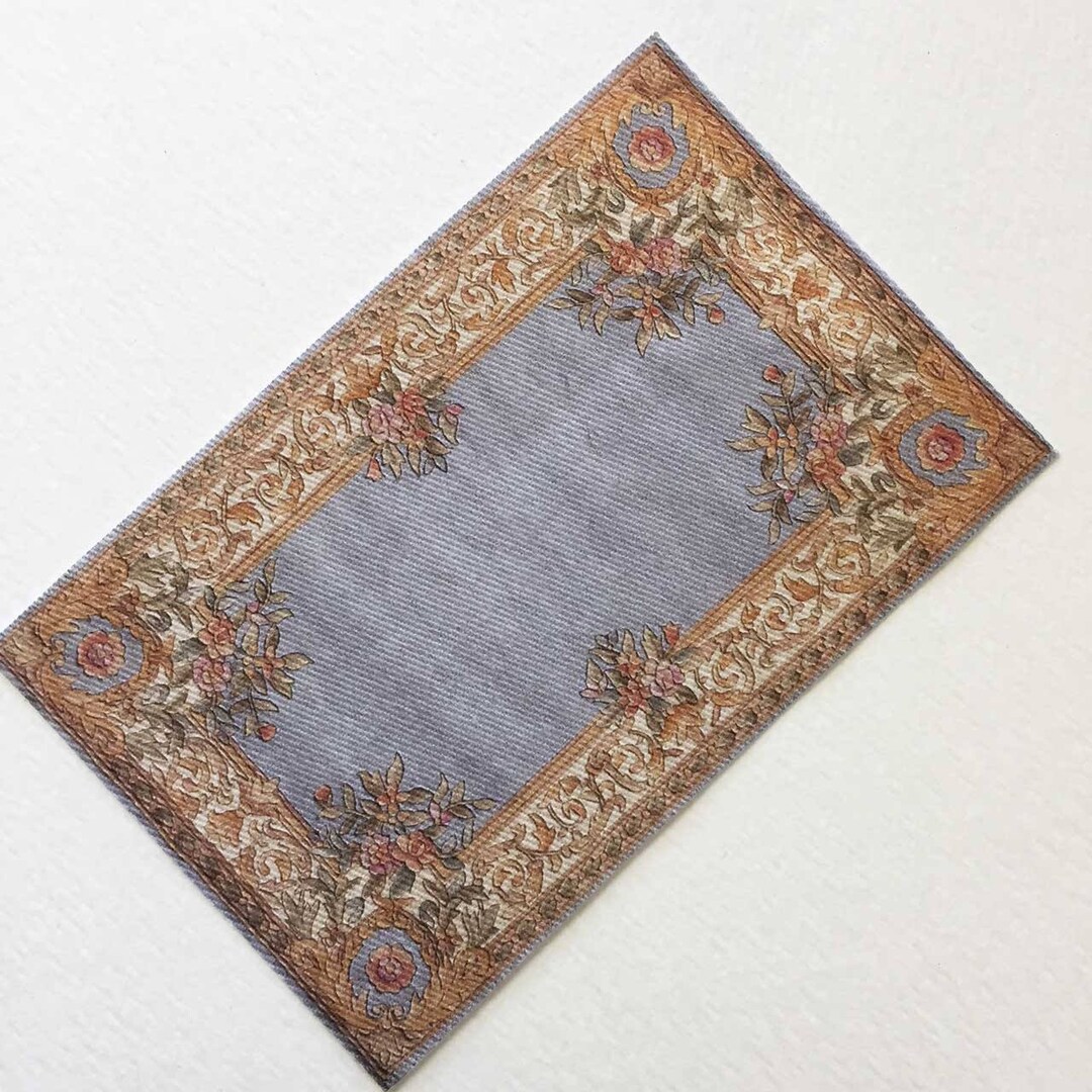 Miniature Gray and Gold Floral Bordered Rug in Three Sizes Dollhouse ...