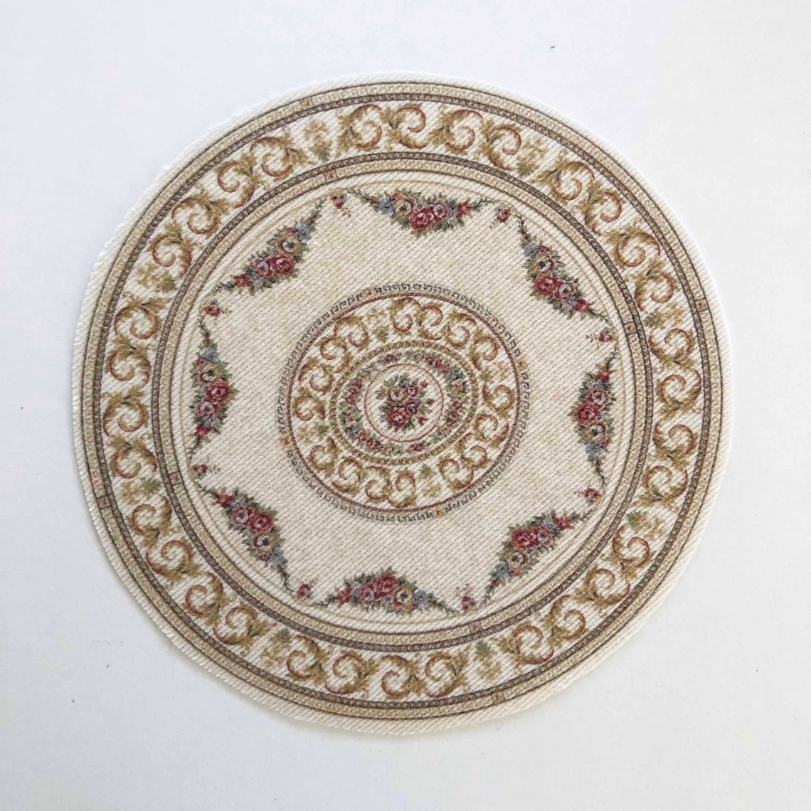 Miniature Cream and Roses Floral Round Dollhouse Rug in - Etsy