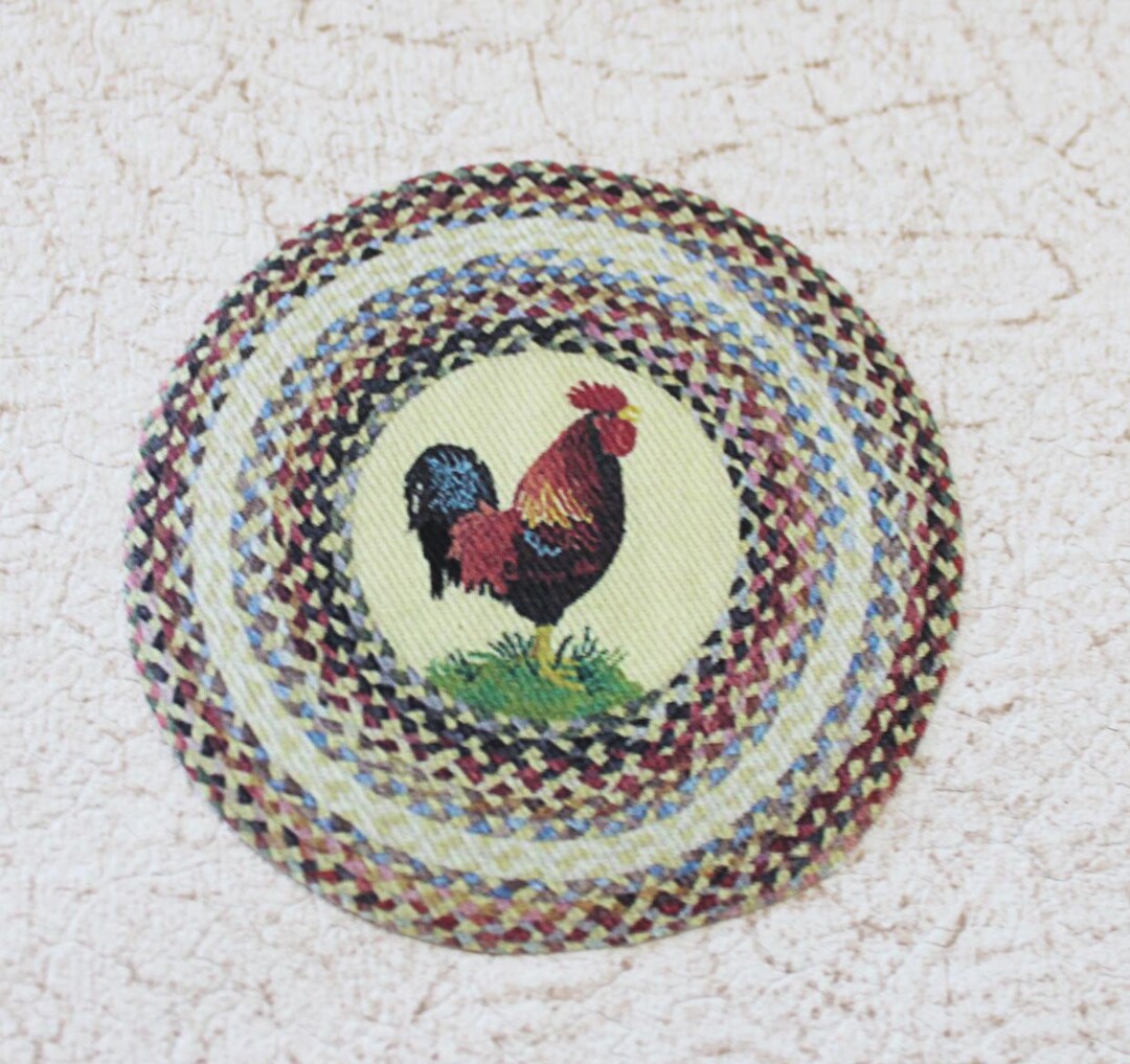 Miniature Braided Look Round Rug With Rooster in Half Scale or 1:12 ...