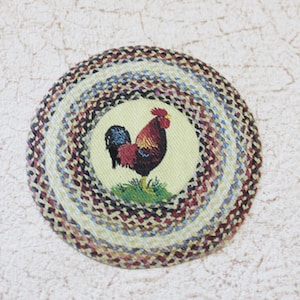 Miniature Braided Look Round Rug With Rooster in Half Scale or - Etsy