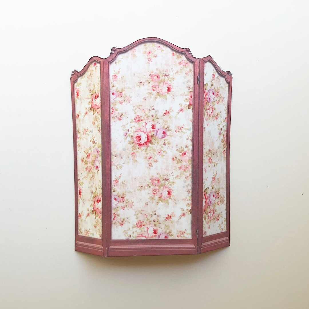 Dusty Rose and Shabby Roses Dollhouse Miniature PAPER Dressing Screen ...