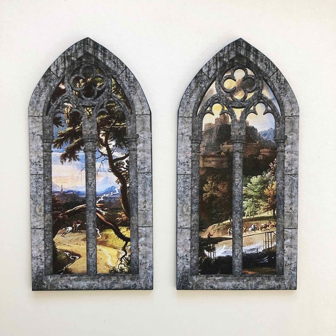 Gothic Castle Windows With Views Set ONE Paper Miniatures in 1/48, 1/24 ...
