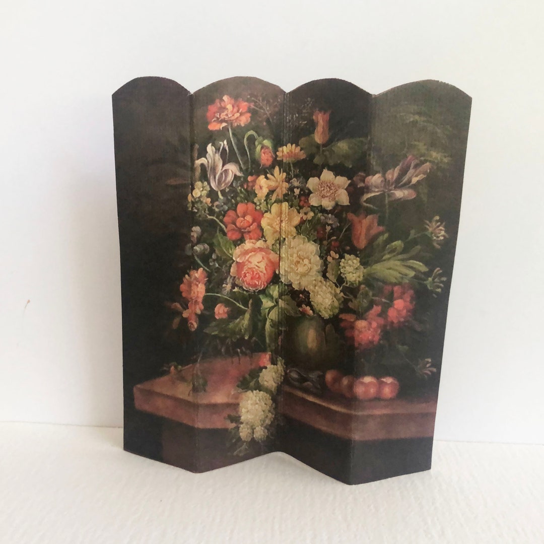 Miniature PAPER Reproduction French Floral Bouquet Folding 4 Panel ...