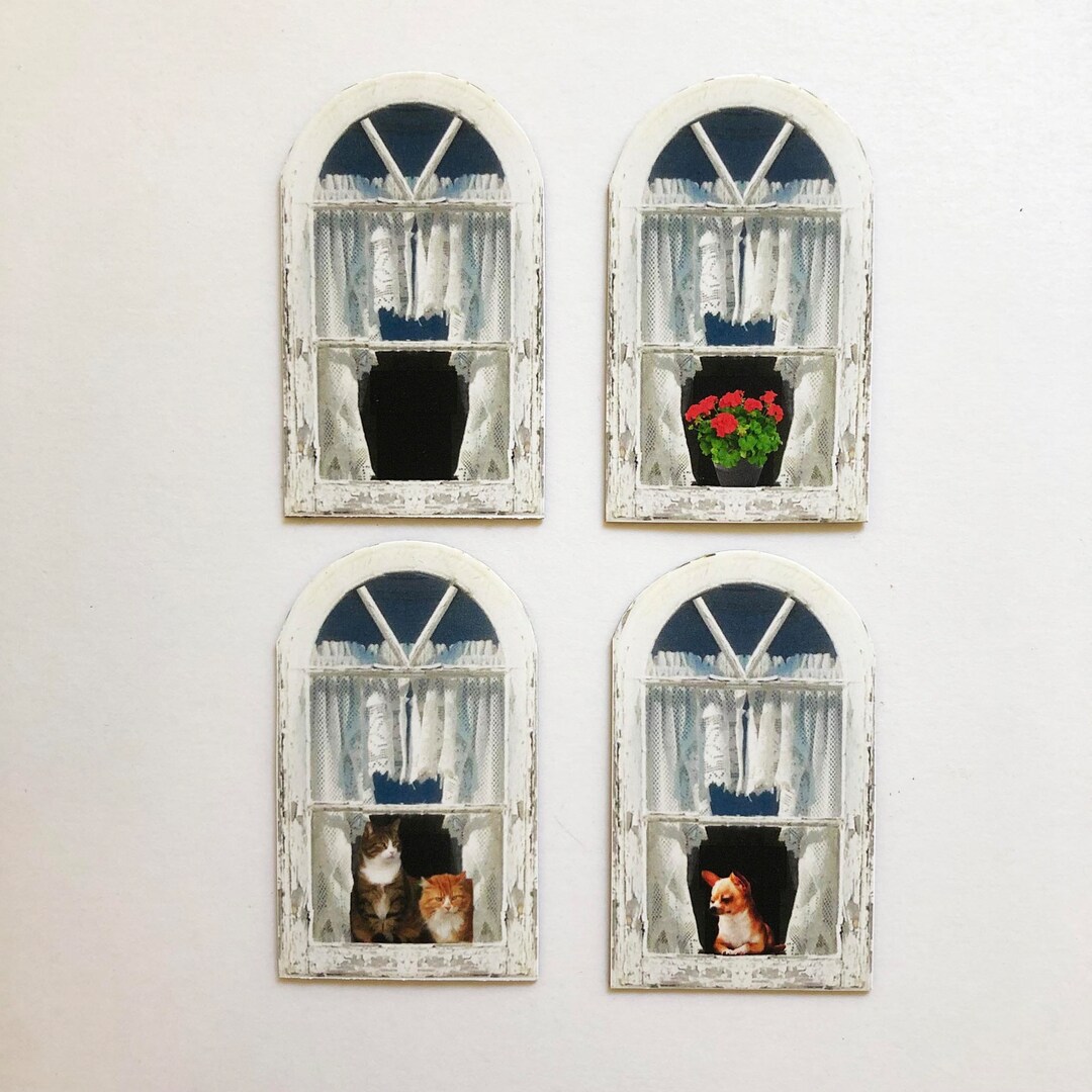 PAPER Miniature Scale Shabby White Arched Exterior Window in Four ...
