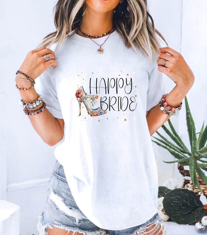 Happy Bride Comfort Colors Tee | Floral Heel Bridal Shower Shirt ...